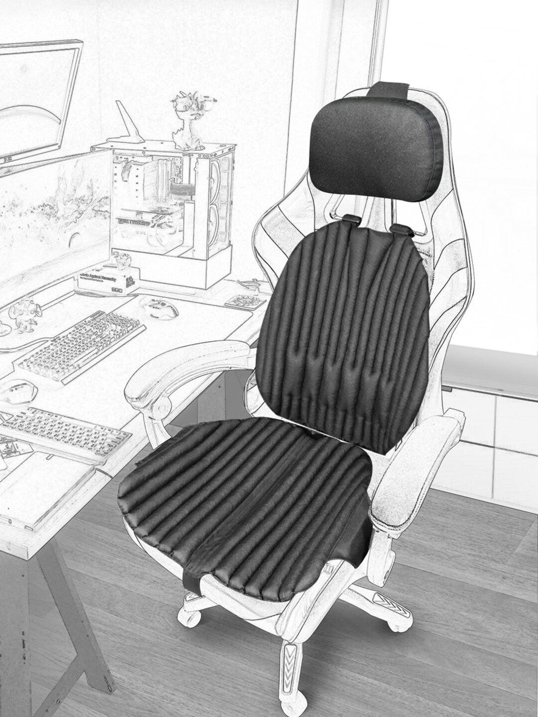 Set of Computer Chair Cushions, Gamer Gifts, Neck Support Pillow, Seat ...