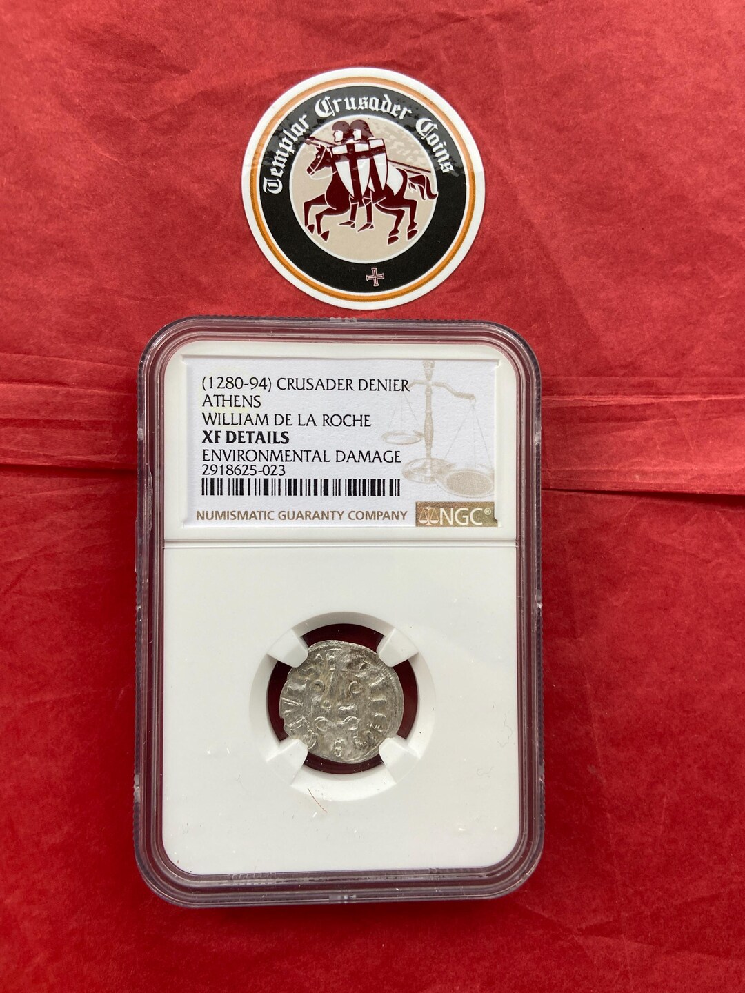 Crusader Templar Cross SILVER Coin William De La Roche 1280 NGC XF ...