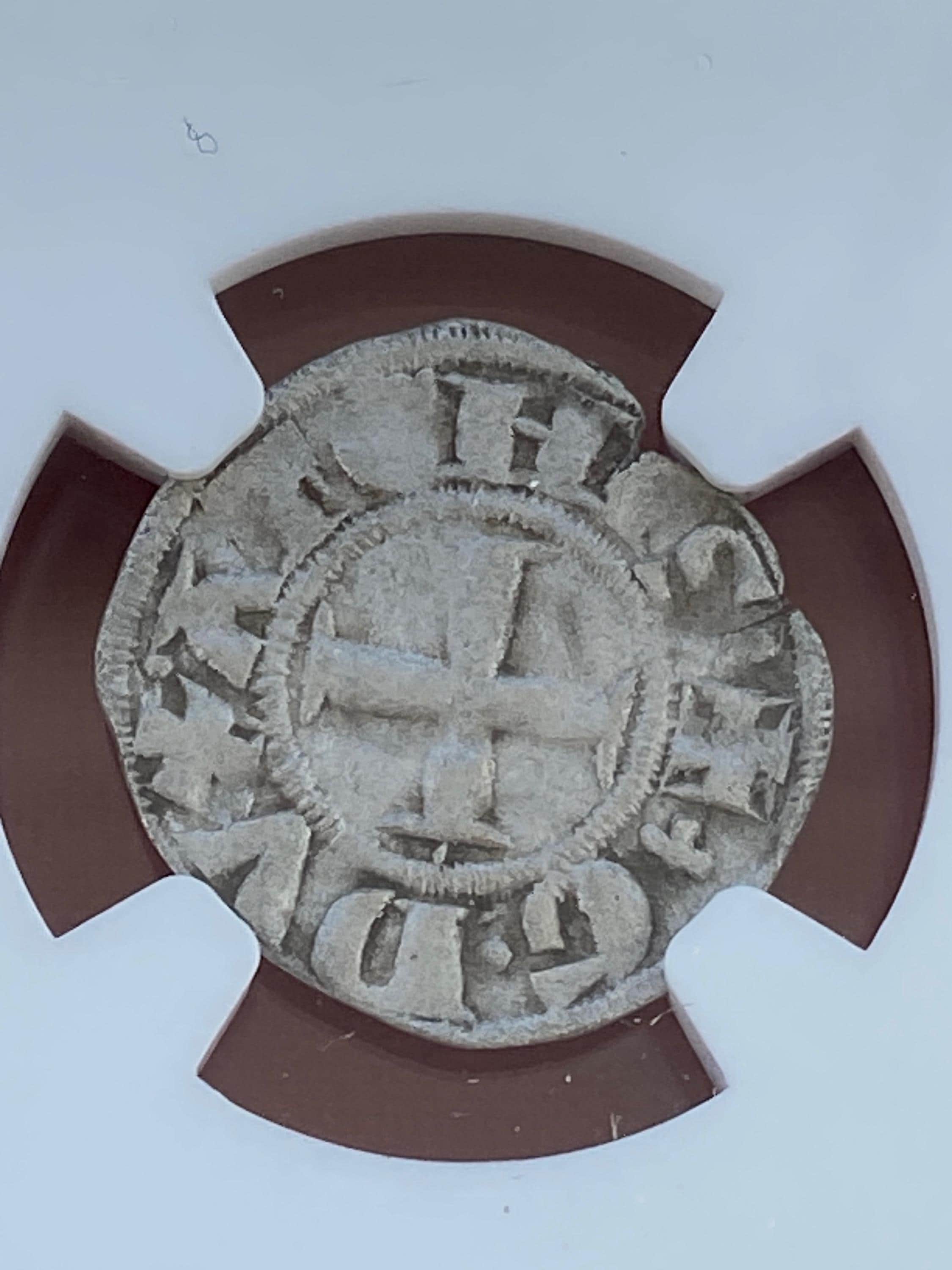 Crusader Templar Cross SILVER Coin William De La Roche 1280 NGC XF ...