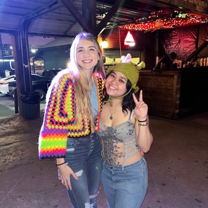 Neon Reflective Cardigan/rave Wear/hexagonal Cardigan/crochet Handmade ...