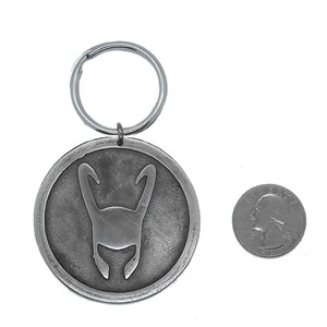 Loki Helmet Logo Pewter Relic Distressed Keychain Sand Casted Handmade ...
