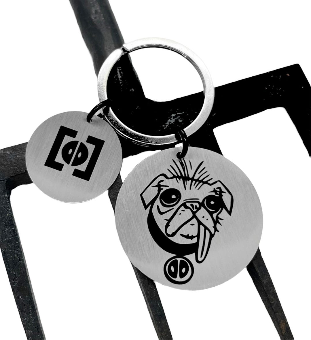 Dogpool Silhouette With Deadpool Symbol Custom Laser Engraved Keychain ...