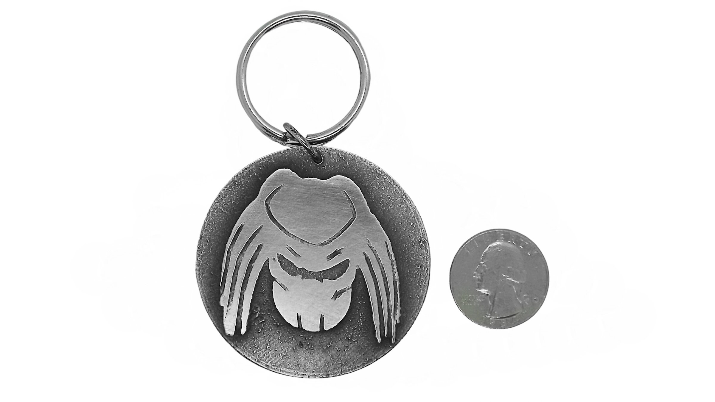 Predator Bio-mask Silhouette Pewter Distressed Keychain Handmade Yautja ...