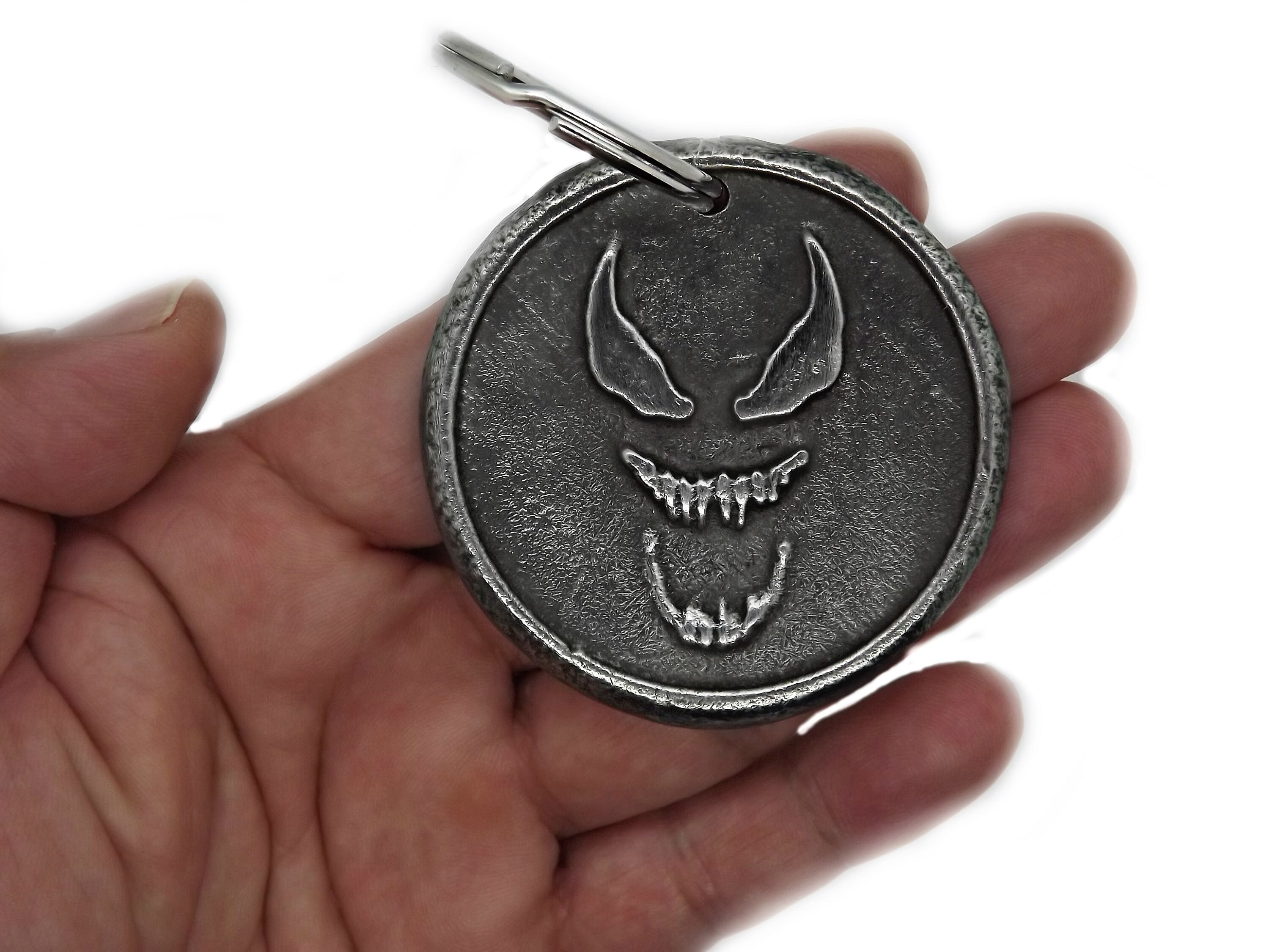 Venom Profile Logo Pewter Relic Keychain Sand Casted Handmade | Etsy