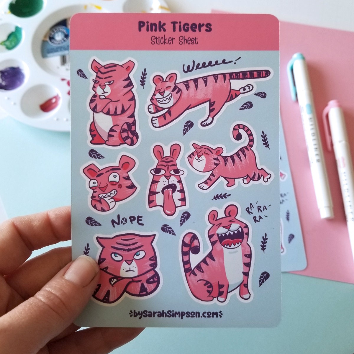 Pink Tigers Sticker Sheet Cute Tiger Stickers Tiger - Etsy Ireland