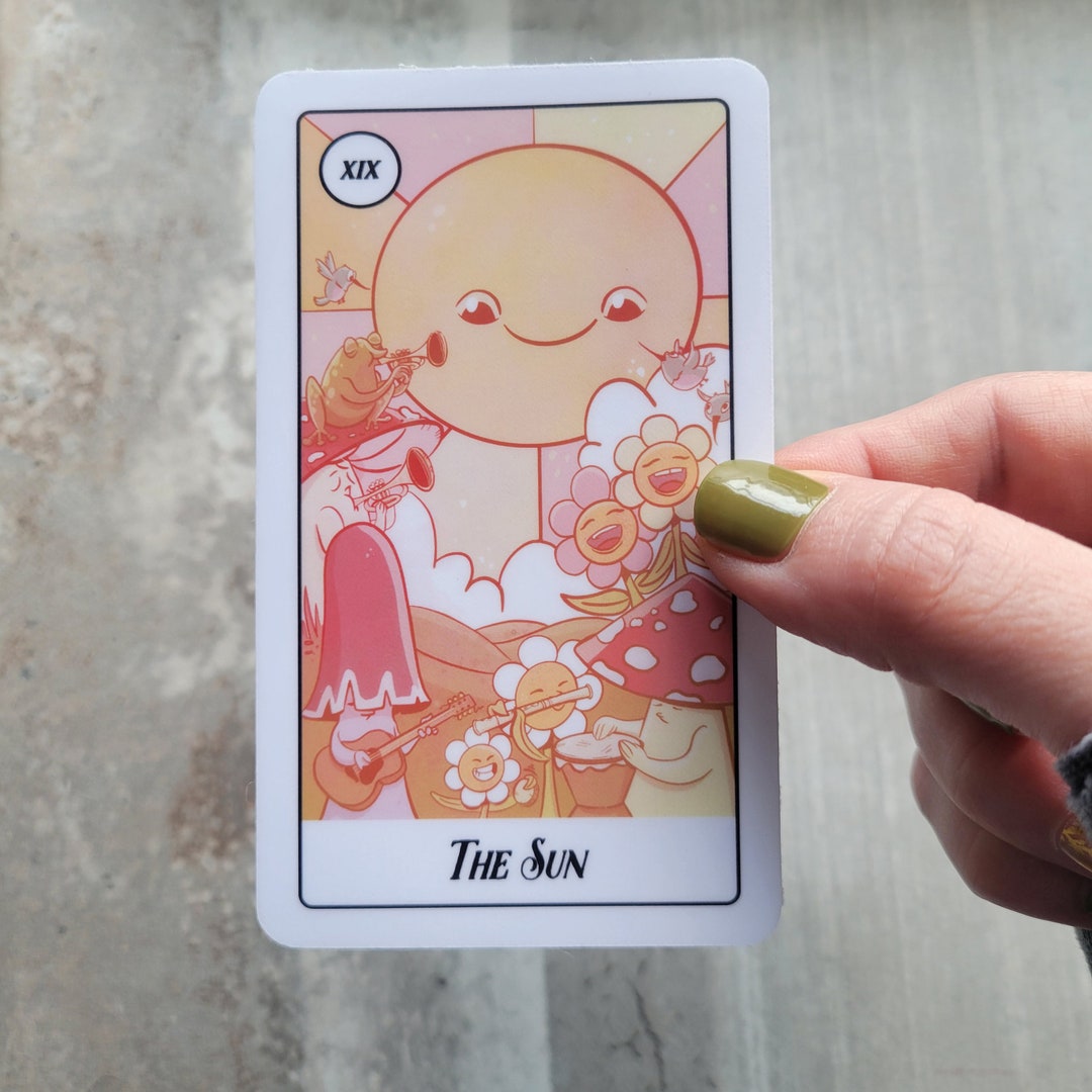 Sun Tarot Card Sticker Tarot Card Sticker Happy Mushroom Sticker Laptop ...