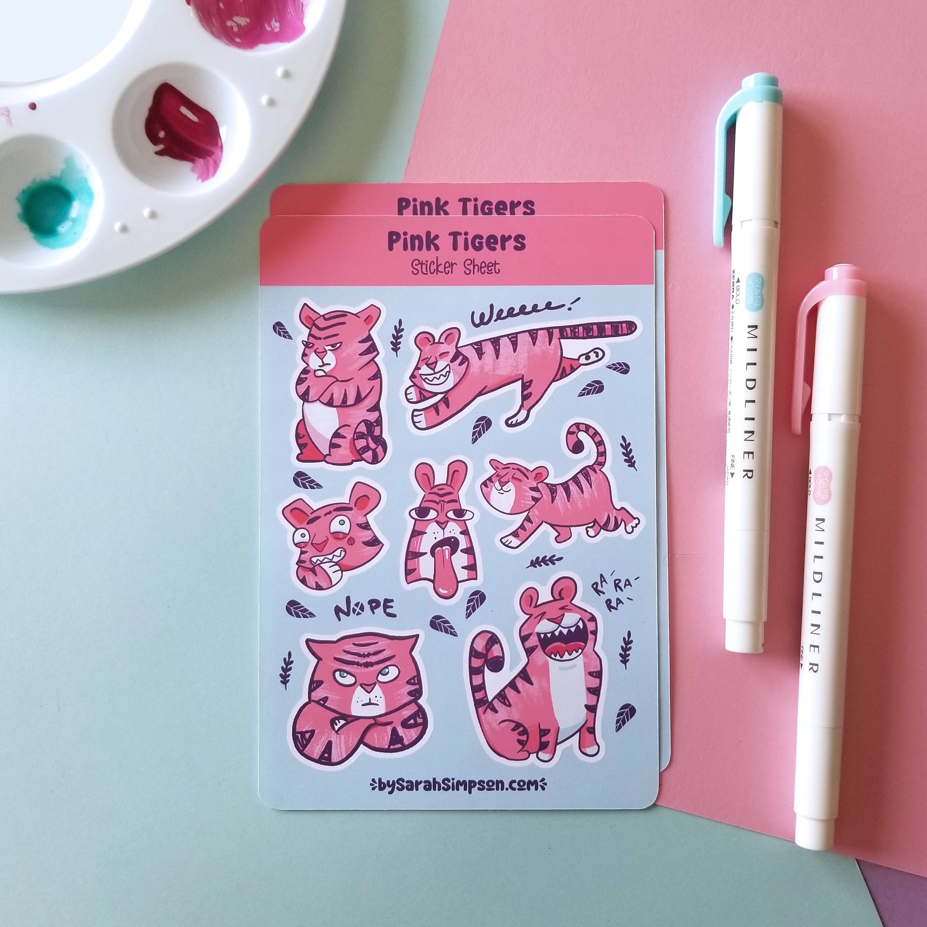 Pink Tigers Sticker Sheet Cute Tiger Stickers tiger | Etsy