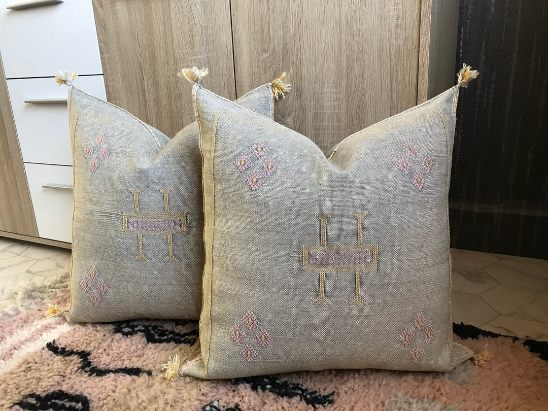 Light Grey Pillows Silk 20x20 Inch - Grey Cactus Silk Pillow - Cactus ...