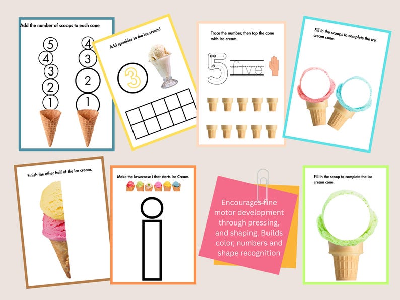 30 Ice Cream Playdough Activity Cards | Printable Summer Fine Motor Kit ...
