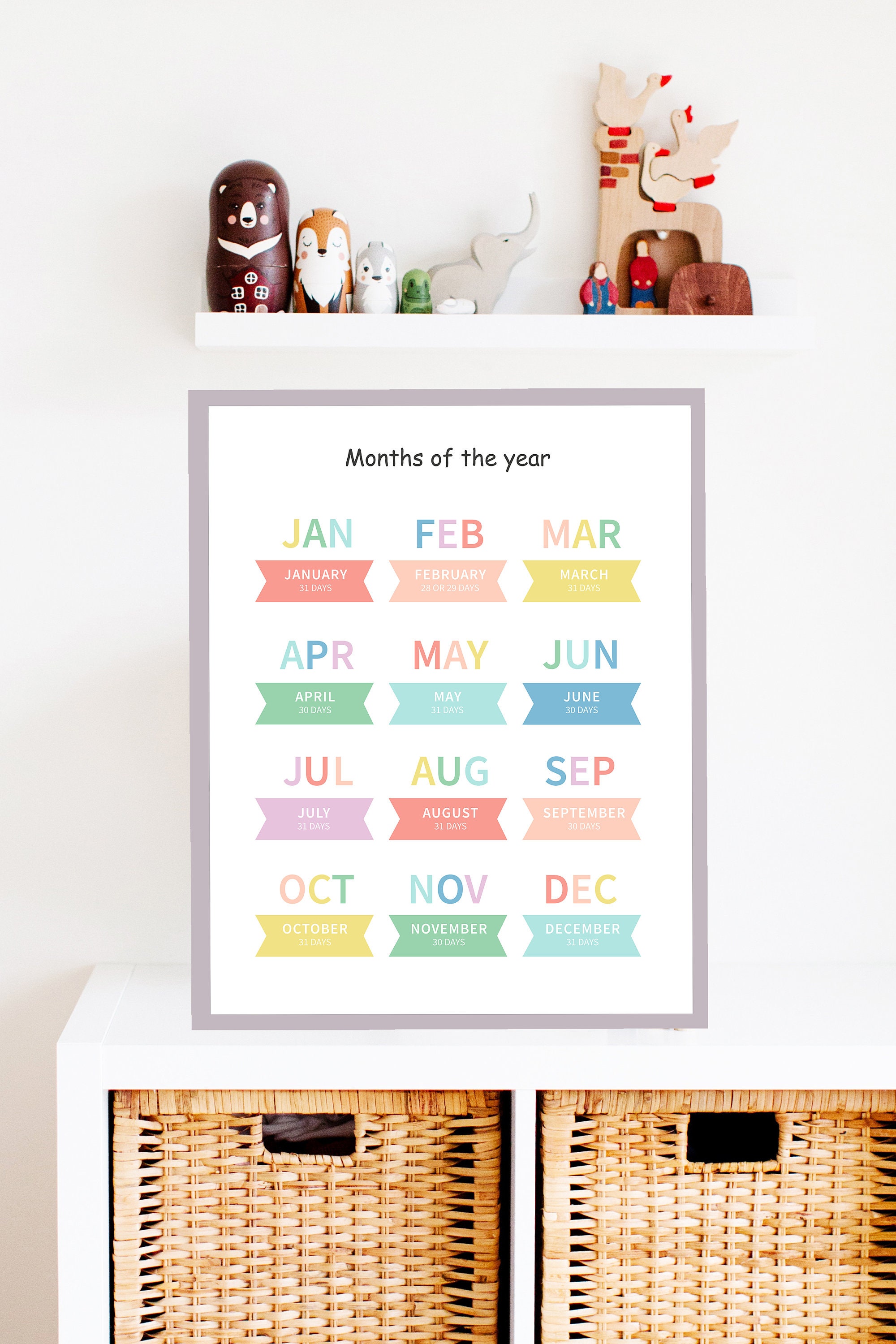 Rainbow Months of the Year, Montessori Education Poster, Printable ...