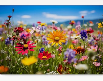 Colourful Wildflowers Field Meadow Art Print | Meadow Flowers Canvas ...