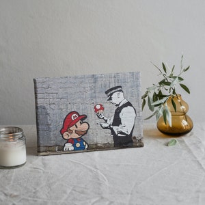 Banksy Super Mario and Policeman Framed Canvas Picture Print Wall Art ...