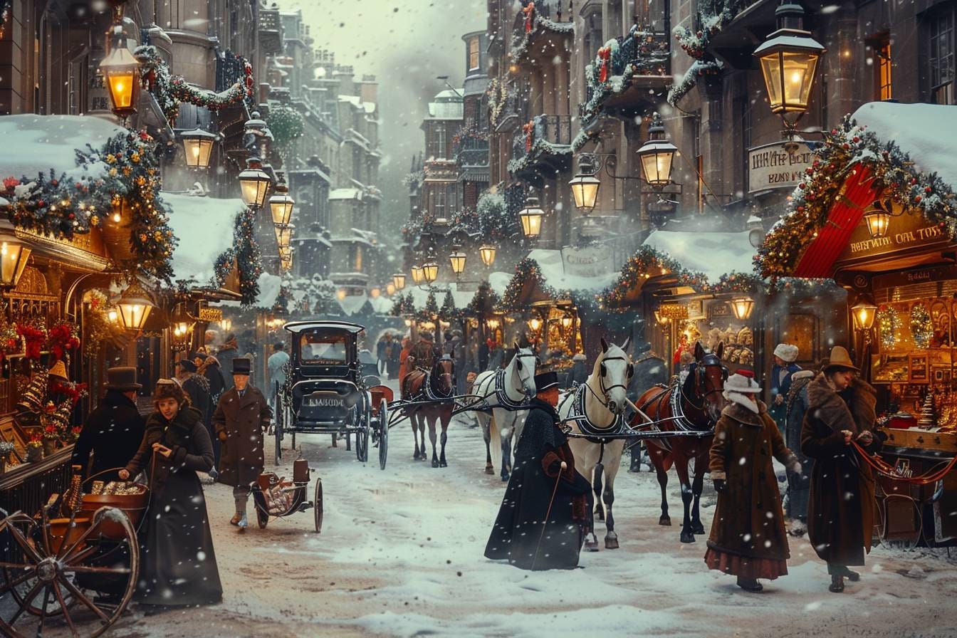 Victorian Christmas Village Scene Decoration Canvas Picture Print ...