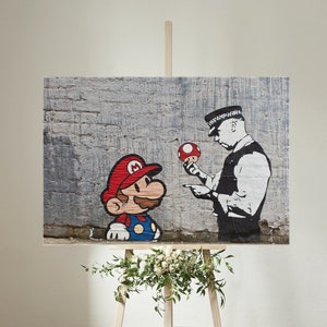 Banksy Super Mario and Policeman Framed Canvas Picture Print Wall Art ...