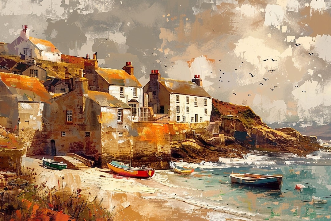 Sunset Seascape Seaside Cornwall Boats Canvas Picture Print Framed Wall ...