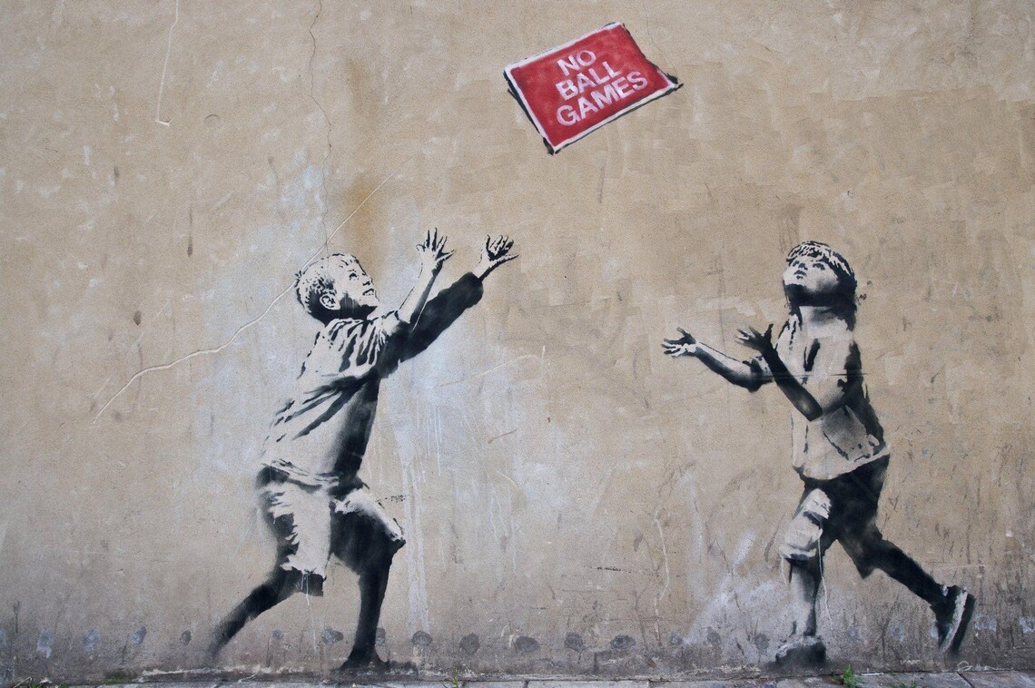Banksy No Ball Games Framed Canvas Picture Print Wall Art E8 - Etsy
