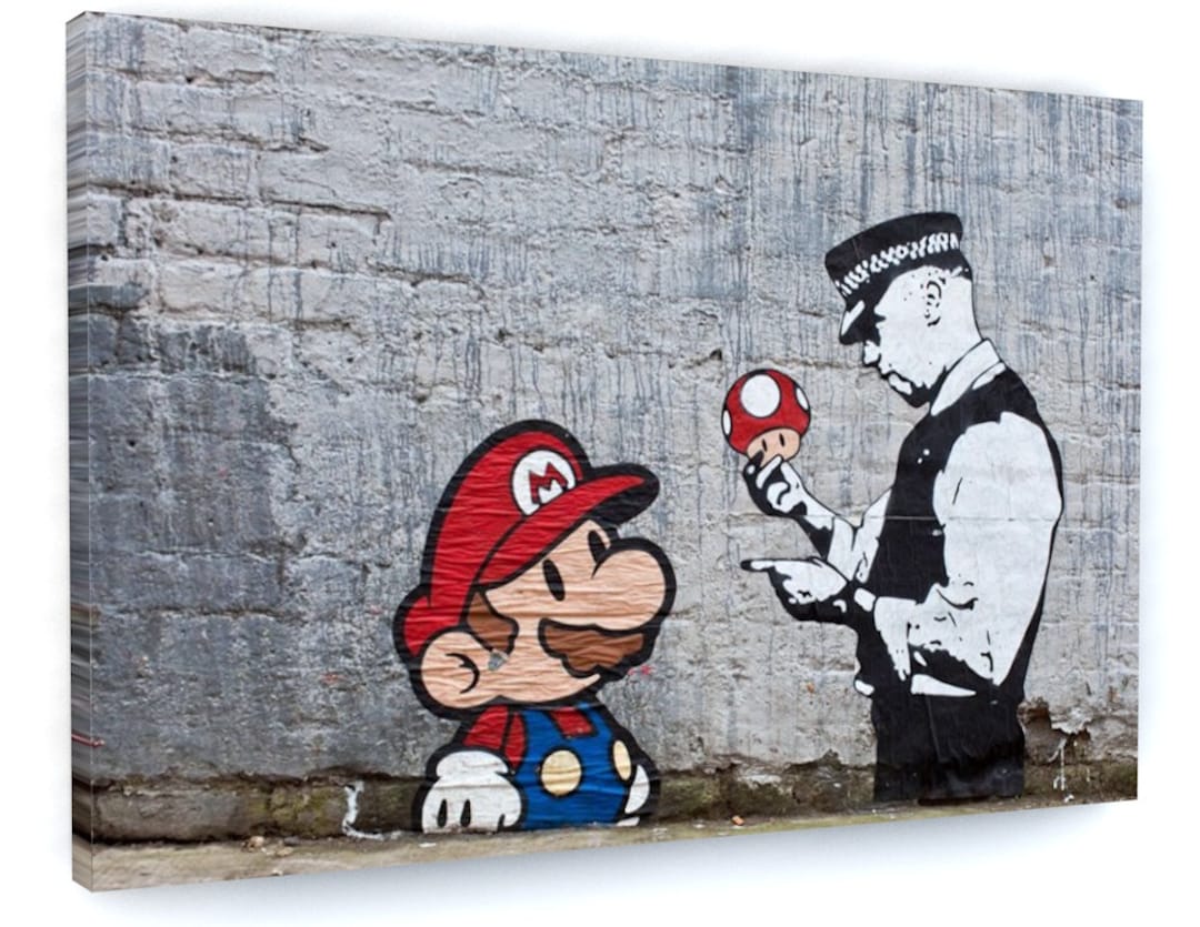 Banksy Super Mario and Policeman Framed Canvas Picture Print Wall Art ...
