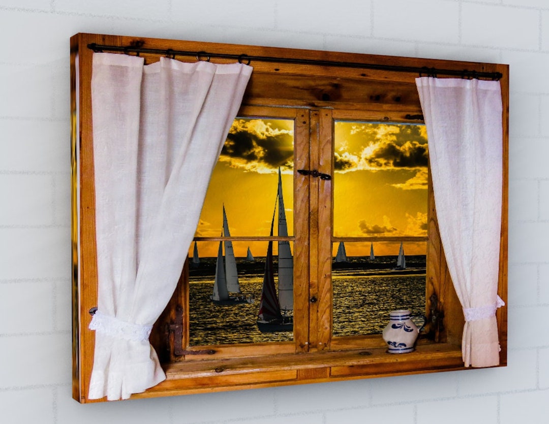 3D Window Frame Scene Floral Framed Canvas Picture Print Wall Art C208 ...