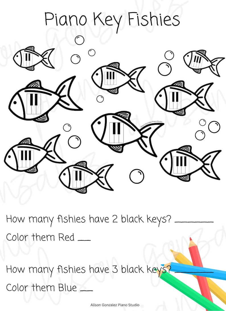 Piano Theory Coloring Page- PRESTAFF | Piano Key Fish | Fun Music ...