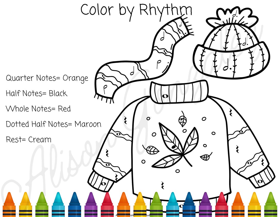 PRIMER- LEVEL 1 Rhythm Sweater Color by Number- Music Piano Lessons ...