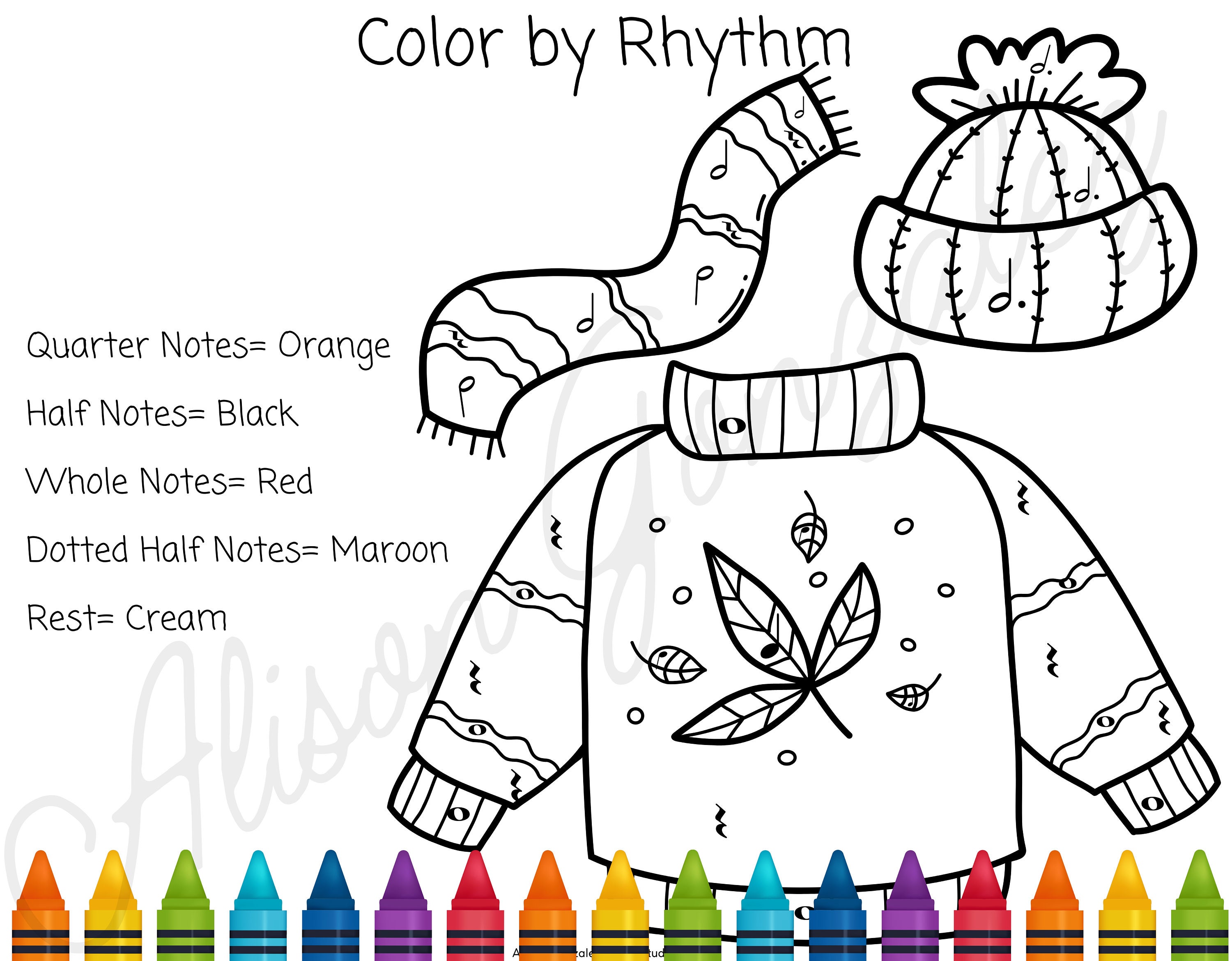 PRIMER LEVEL 1 Rhythm Sweater Color by Number Music Piano Lessons Tool ...