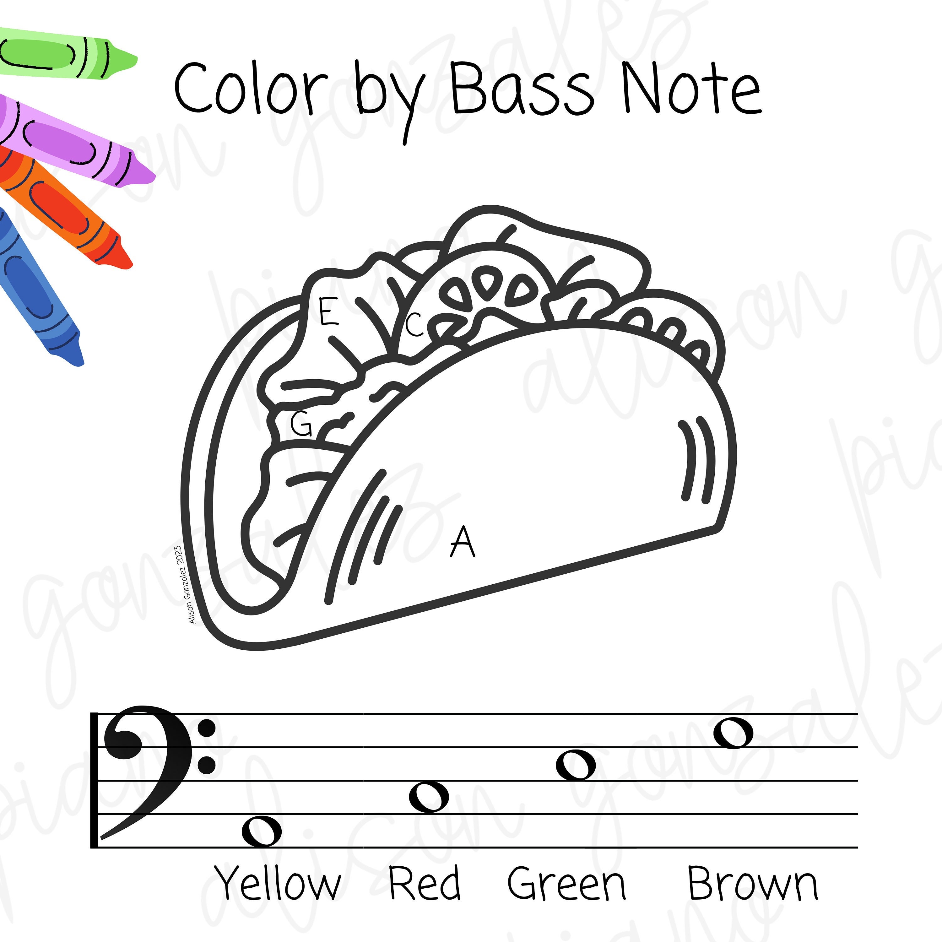 Taco BASS Clef Notes Color by Number- Learn the Bass Clef Notes. Piano ...