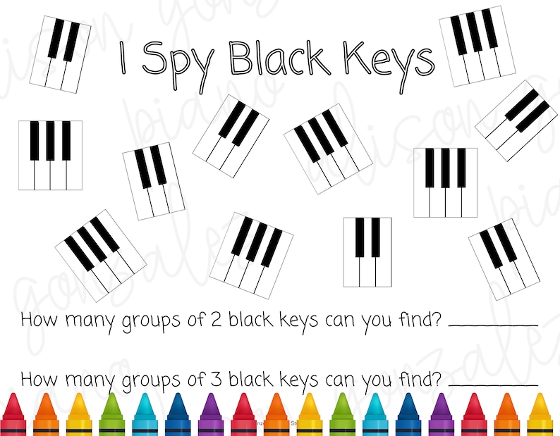 PRIMER Level 1 I Spy Black Keys Printable Worksheet. PIANO Lessons Tool ...