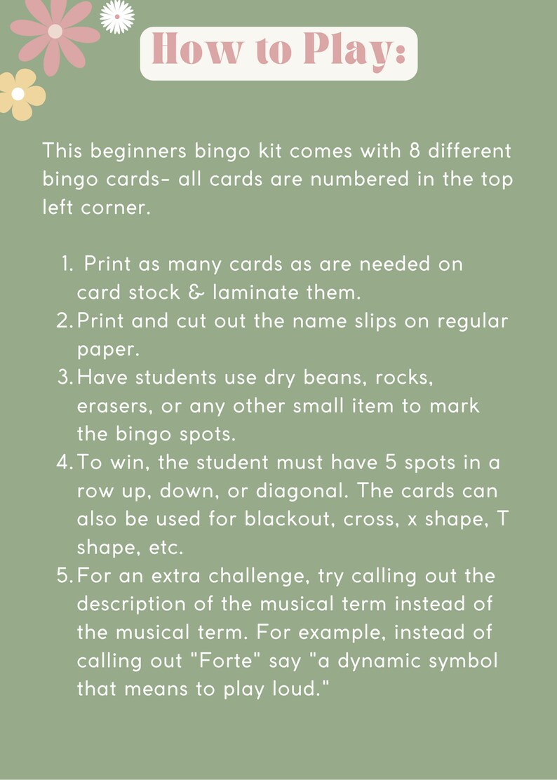 Primer/ Level 1 MUSIC BINGO- Beginner Level Game Review Notes on the ...