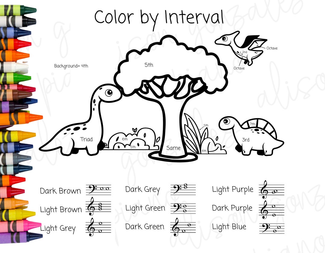 Dino Color by Number: Piano Intervals Worksheet (digital Download) - Etsy