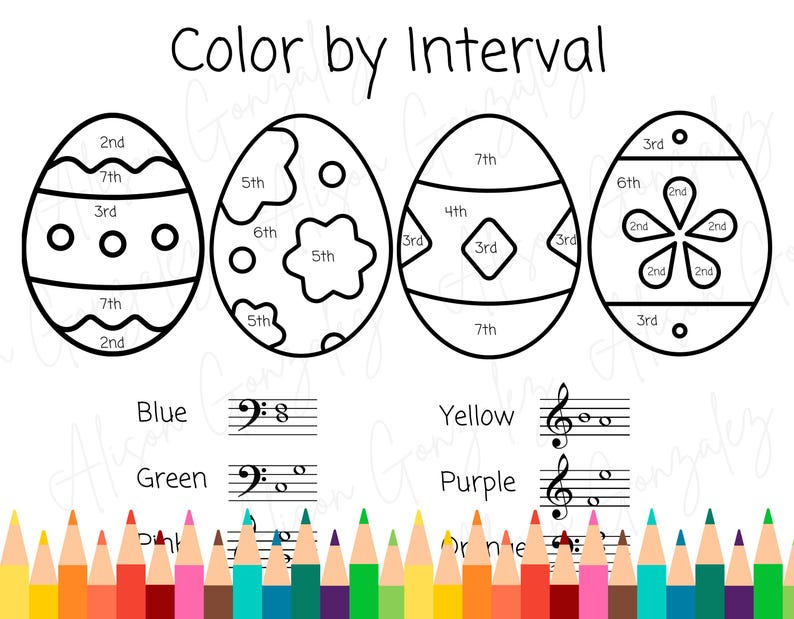 Easter Eggs Color by Number: Piano Intervals Worksheet (digital ...