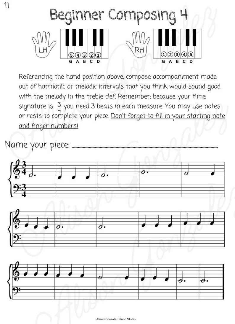Piano Composition Worksheets: Music Writing Unit (digital Download) - Etsy