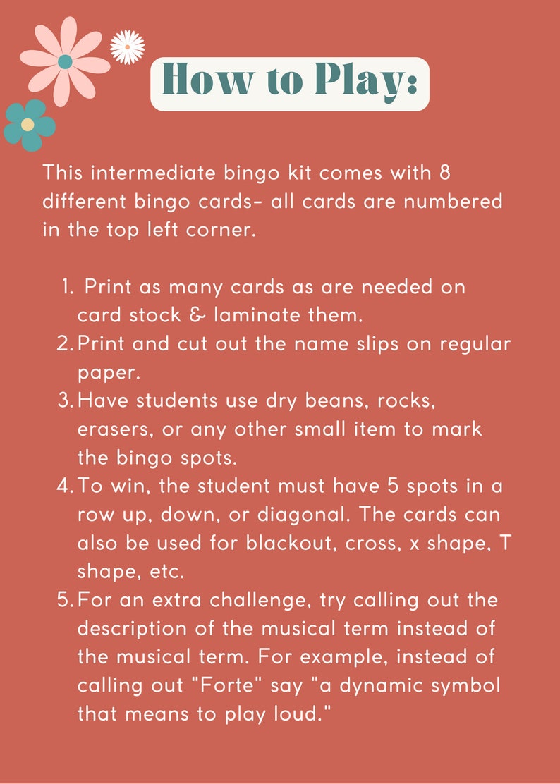 Level 4/5 MUSIC BINGO- Early Intermediate Game Review Chords, Staff ...