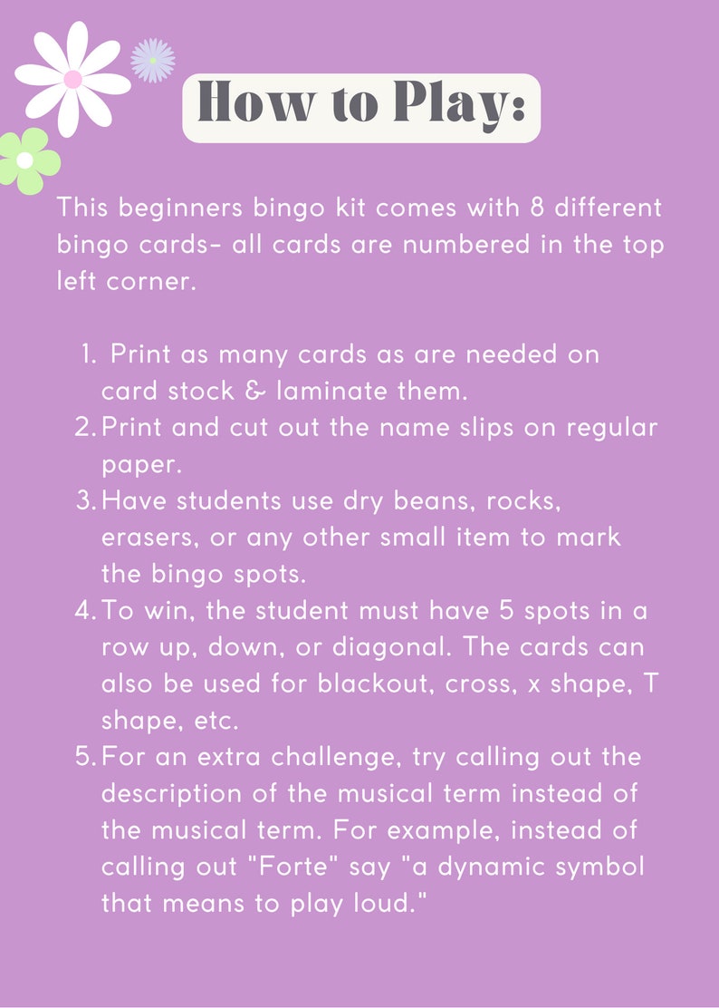 Level 2/3 MUSIC BINGO- Beginner Level Game Review Notes on the Keyboard ...