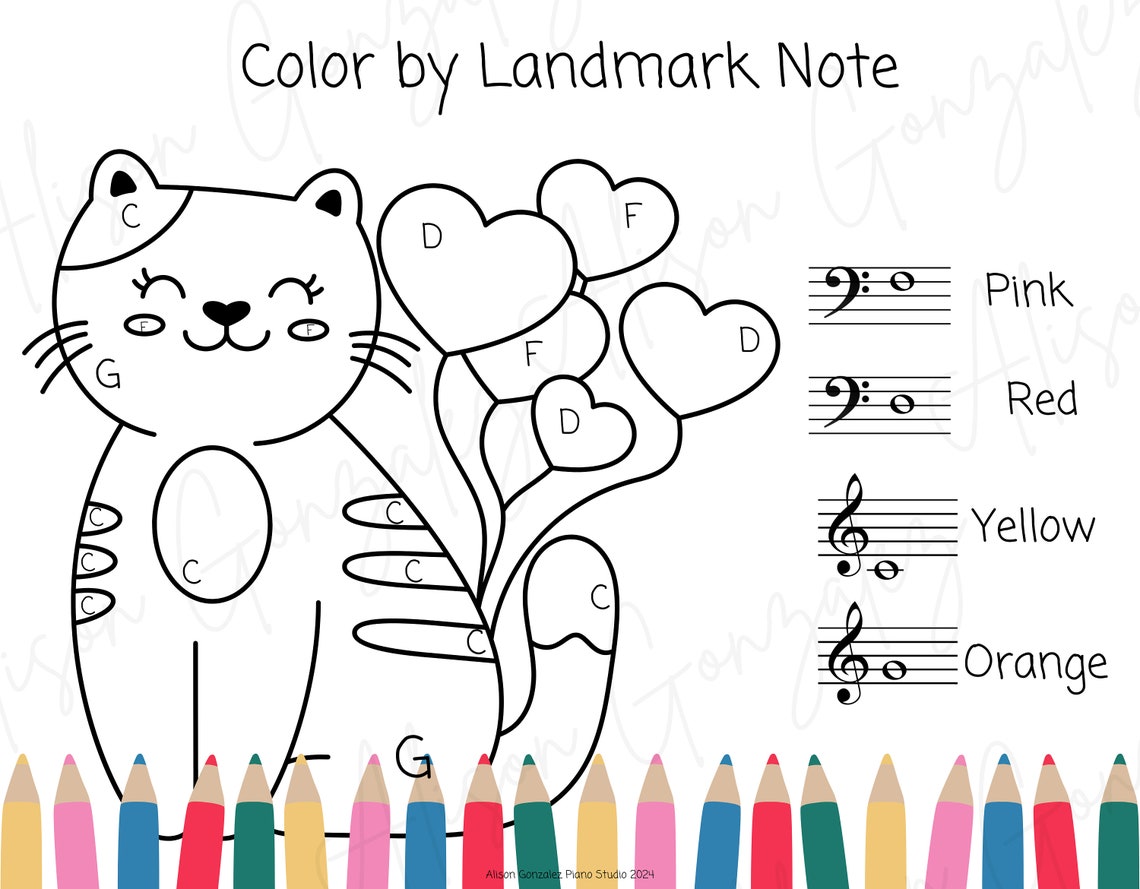 Landmark VALENTINE Color by Number- PIANO Lessons Tool Learn Where the ...