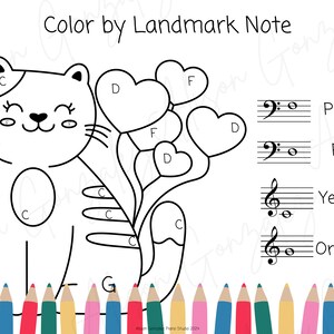 Landmark VALENTINE Color by Number- PIANO Lessons Tool Learn Where the ...