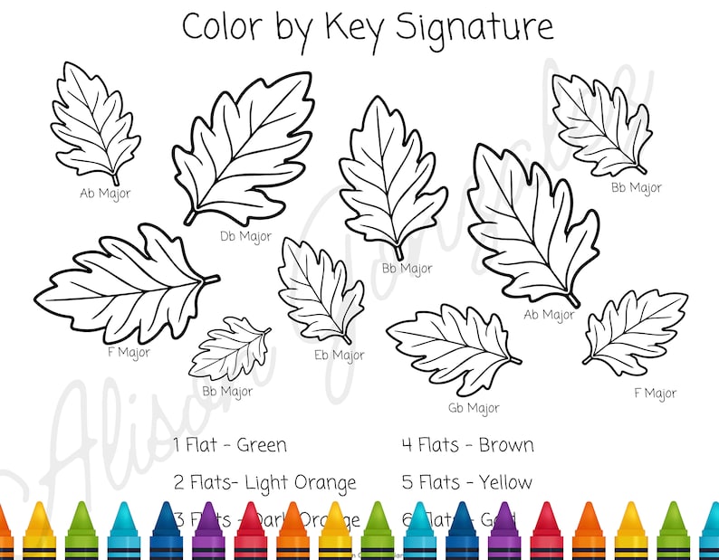 Fall Leaves MAJOR Key SIGNATURE Color by Number-review Flats . TEACHER ...