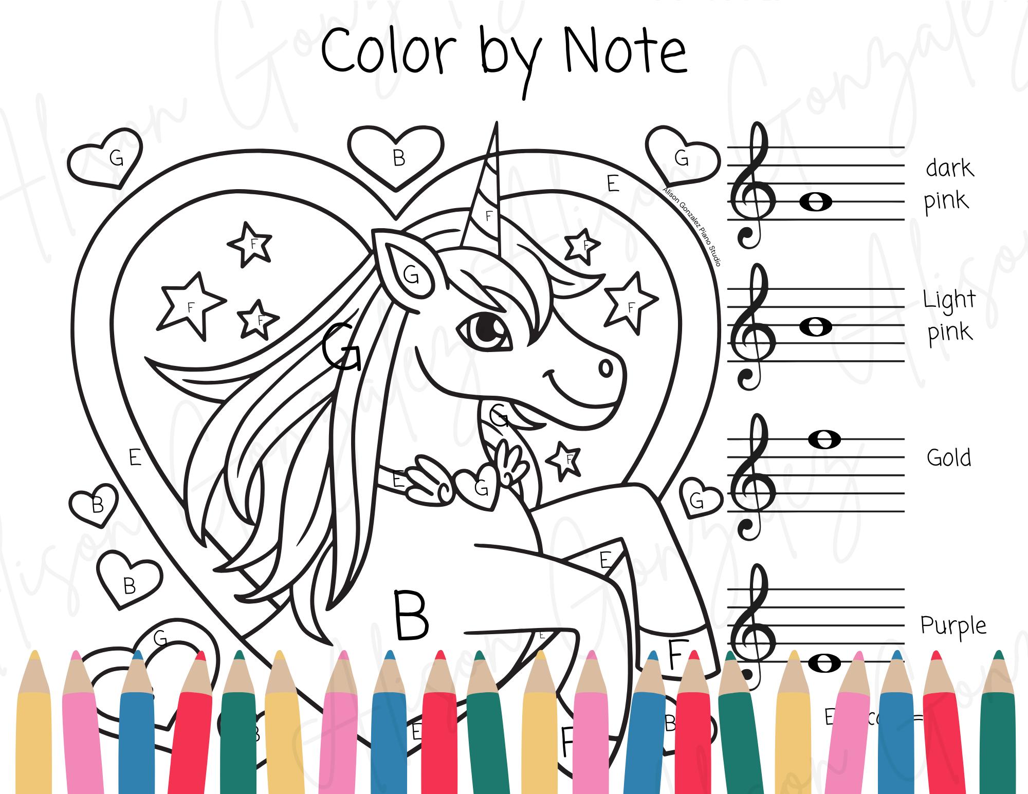 UNICORN Bundle Color by Number PIANO Lessons Tool. DIGITAL Download 3 ...