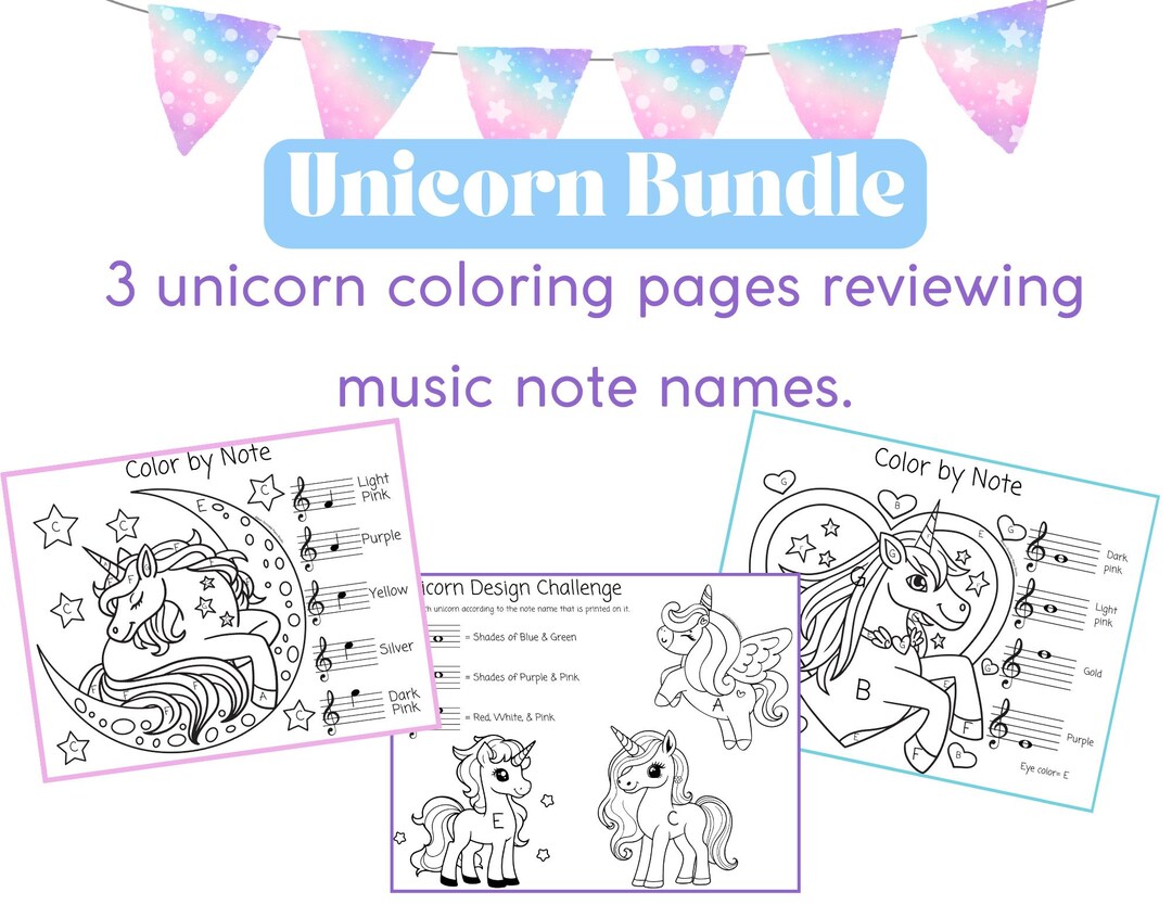 UNICORN Bundle Color by Number- PIANO Lessons Tool. DIGITAL Download 3 ...