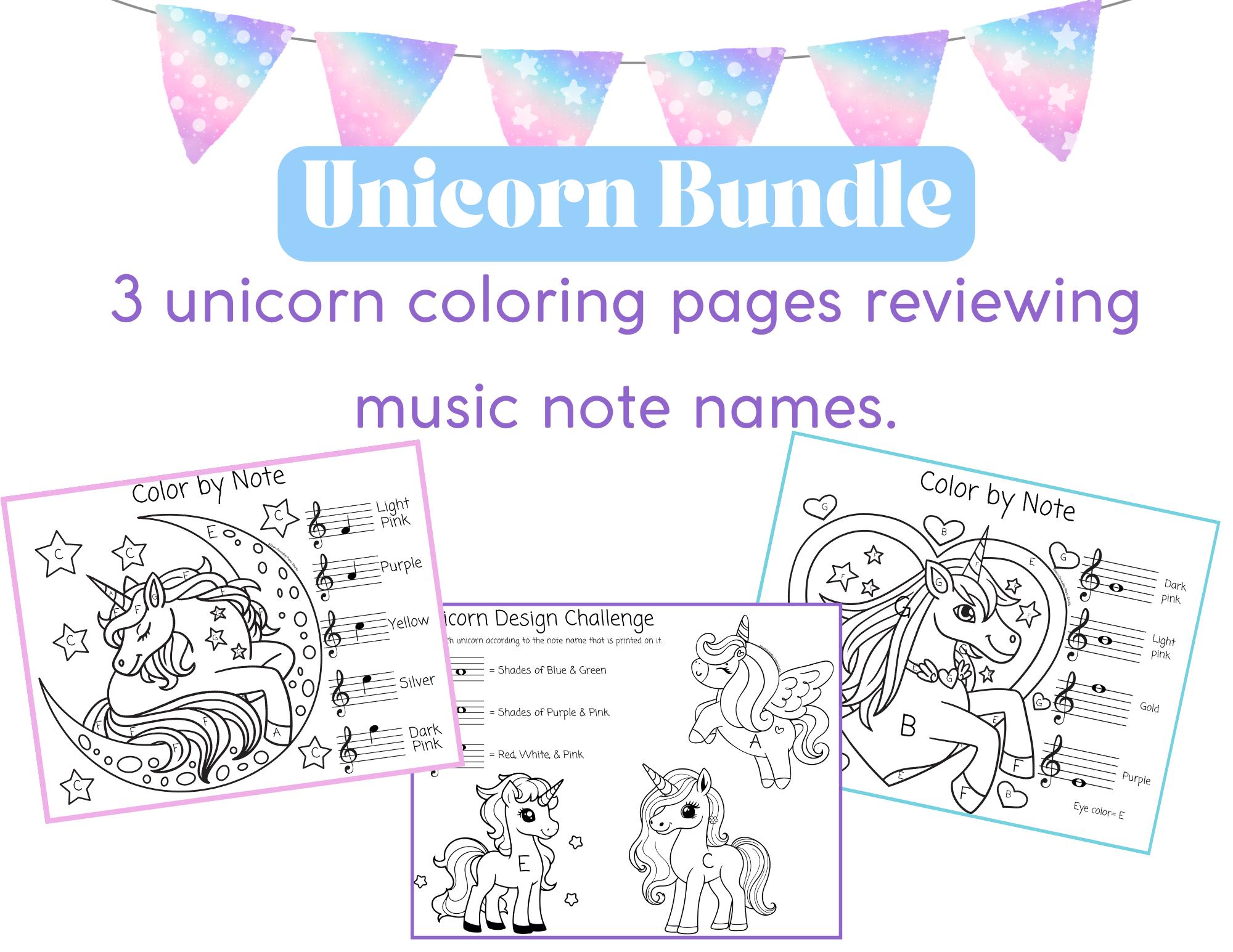 Unicorn Color by Number: Piano Lesson Coloring Pages (digital Download ...