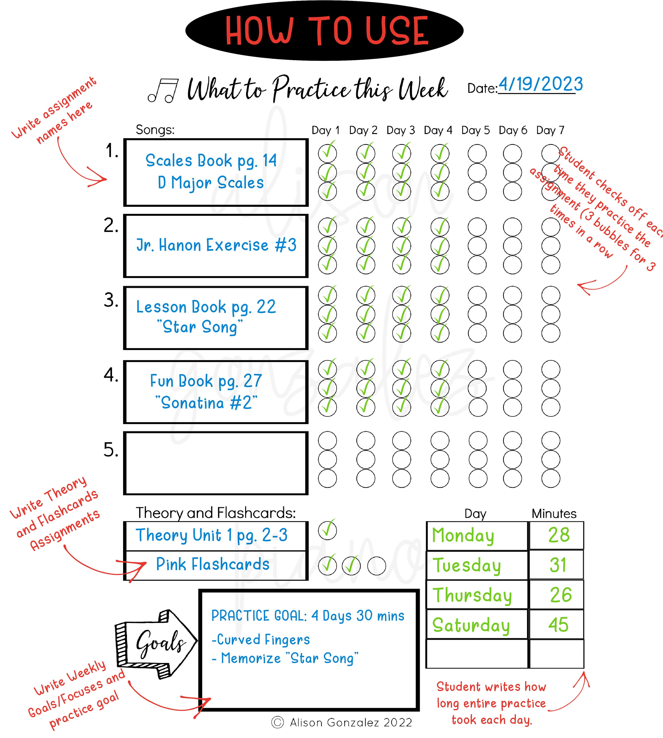 Practice Sheet- Musical Instruments PIANO PRACTICE Tracking, Practice 3 ...