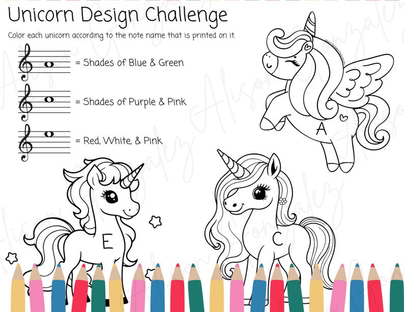 UNICORN Bundle Color by Number- PIANO Lessons Tool. DIGITAL Download 3 ...