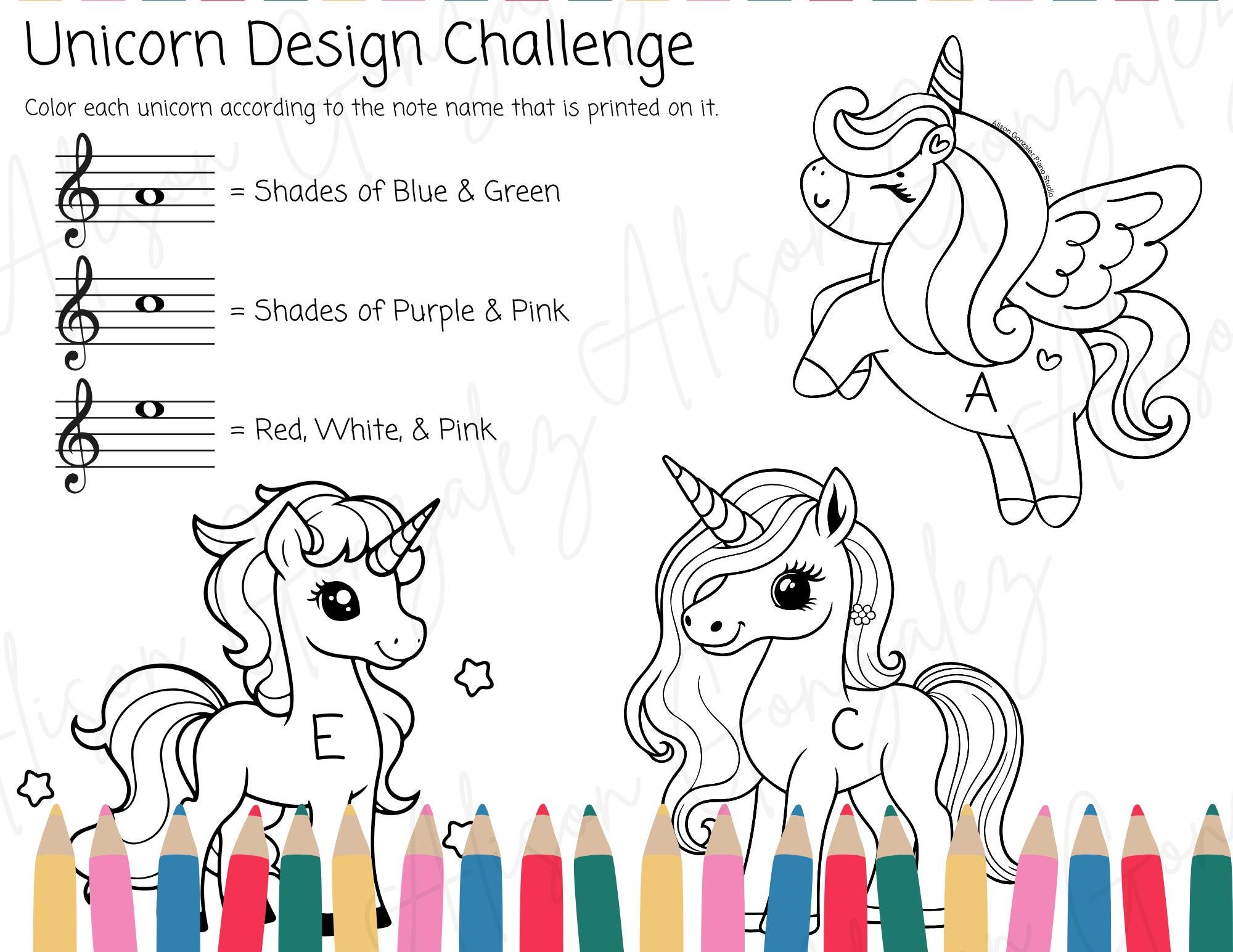 UNICORN Bundle Color by Number- PIANO Lessons Tool. DIGITAL Download 3 ...