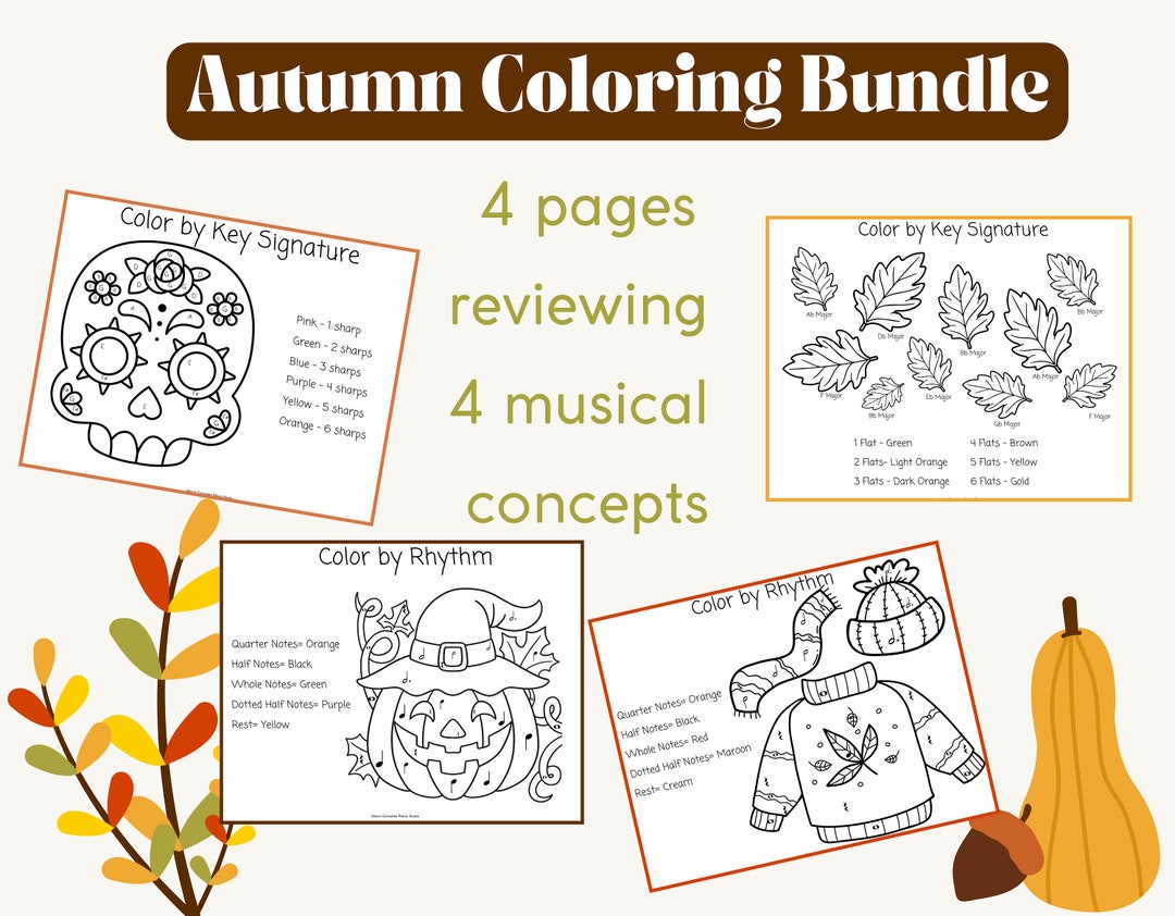 AUTUMN Bundle Color by Number- PIANO Lessons Tool. DIGITAL Download 4 ...
