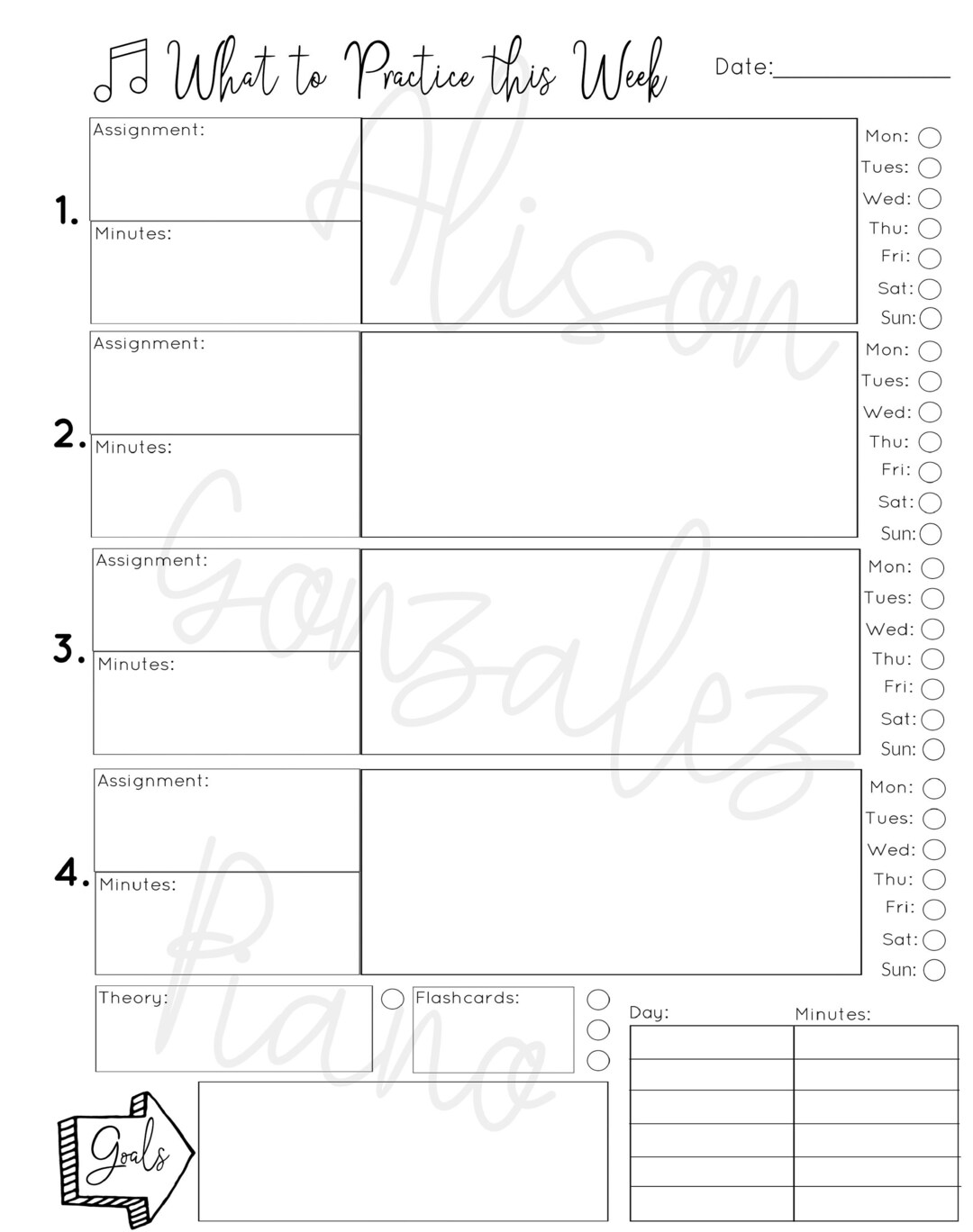 Intermediate and Advanced Level Practice Tracking Sheets. Piano MUSIC ...