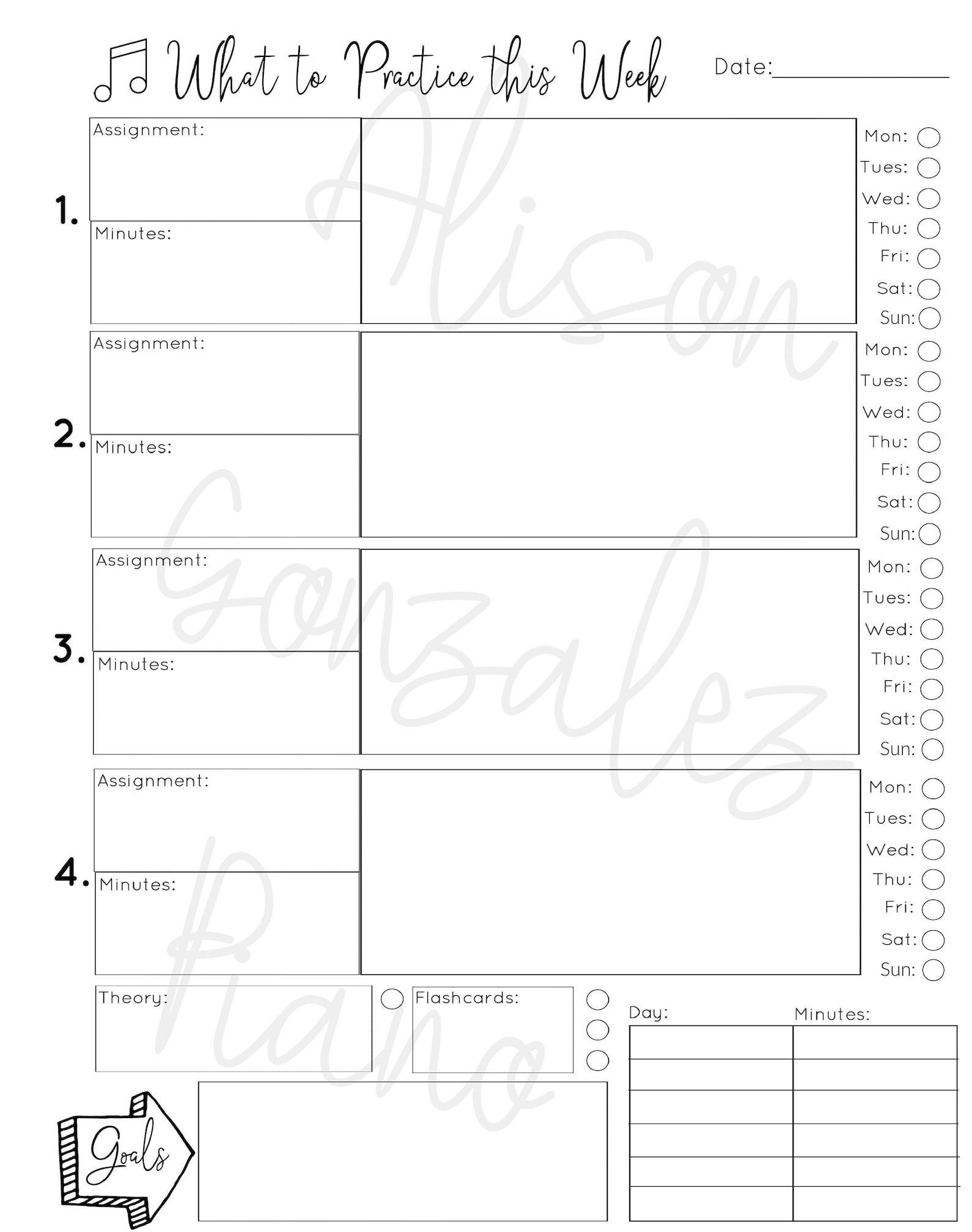 Intermediate and Advanced Level Practice Tracking Sheets. Piano MUSIC ...
