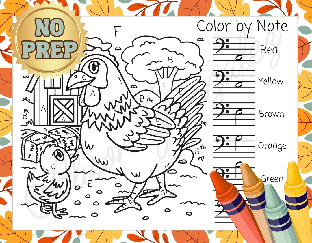 Autumn Farm Scene | Color by Bass Clef Notes| Beginner Piano Music ...