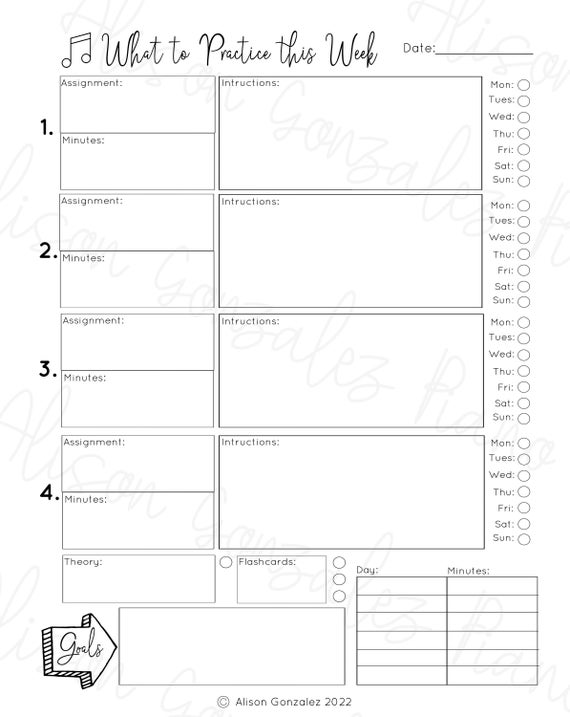 Intermediate and Advanced Level Practice Tracking Sheets. - Etsy