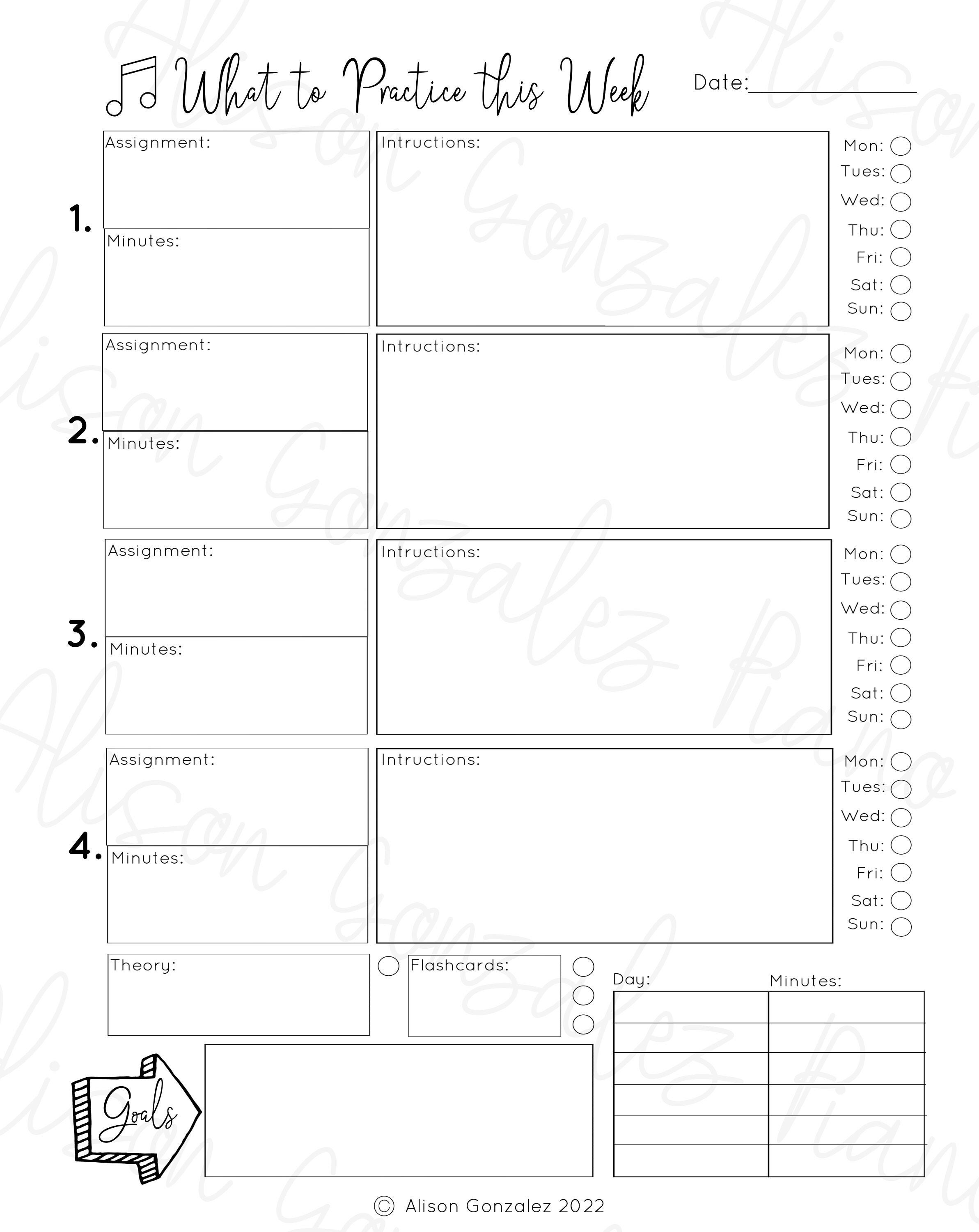 Intermediate and Advanced Level Practice Tracking Sheets. - Etsy