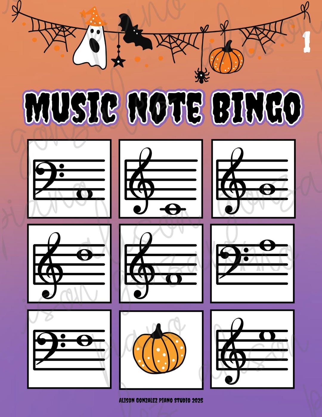 Halloween Music Notes Bingo: Treble and Bass Clef Notes Review (digital ...