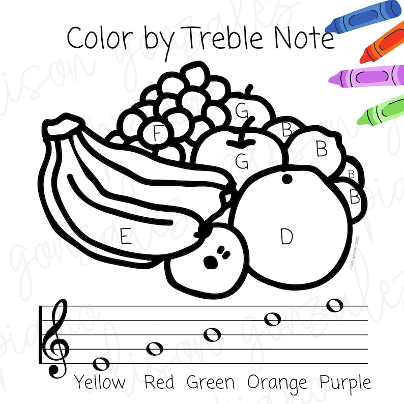 Fruity TREBLE Clef Notes Color by Number- Learn the Treble Clef Notes ...